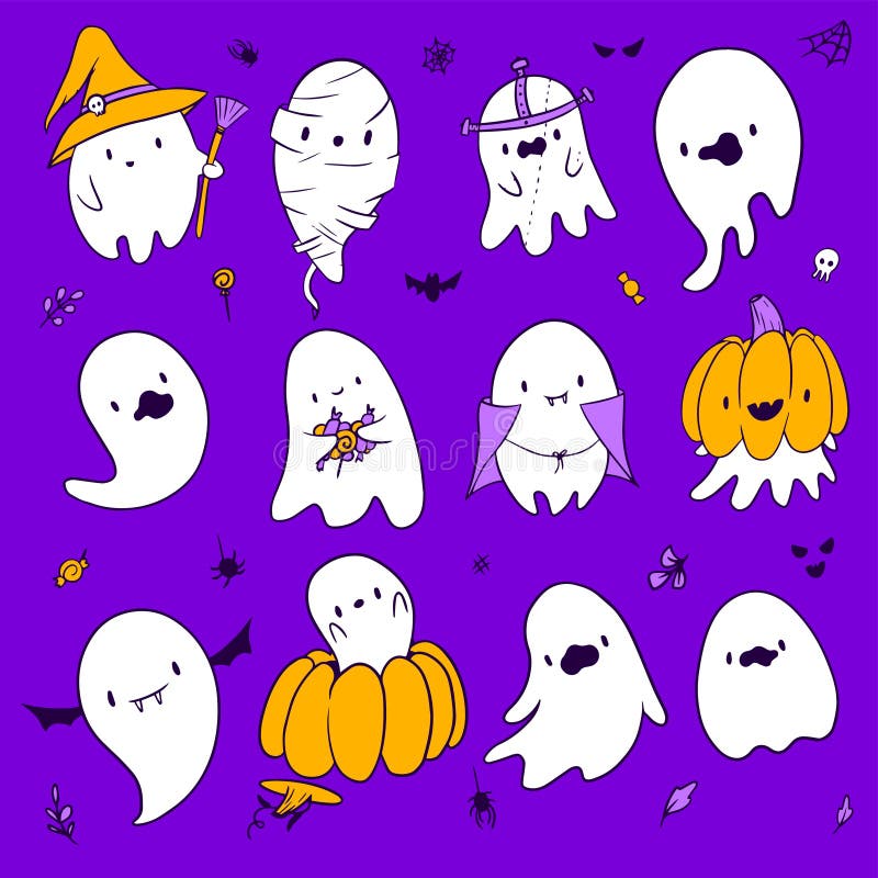 Collection of Isolated Halloween Cartoon Ghosts White Stock Vector ...