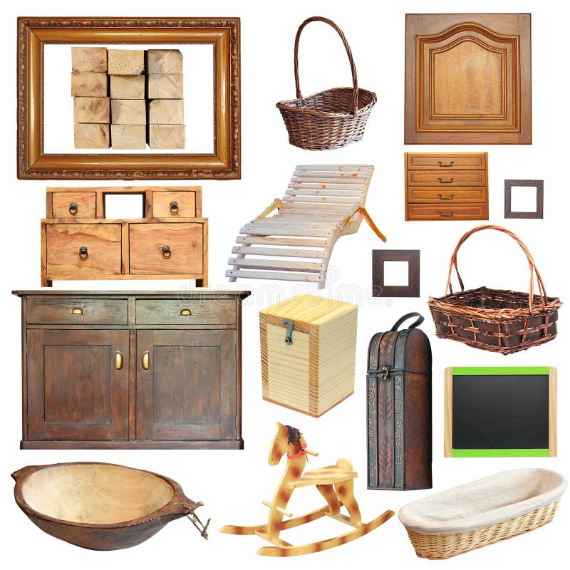 Collection of Isolated Old Wooden Objects Stock Photo - Image of color ...