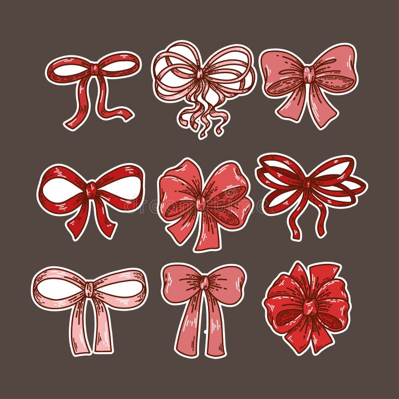 Collection of Isolated Stickers of Ribbon Bows. Stock Illustration ...