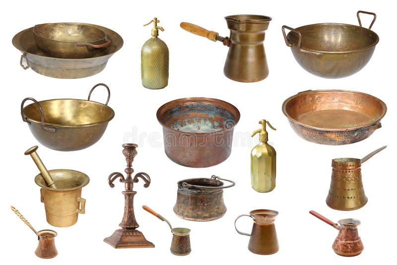 Collection of Isolated Vintage Copper Objects Stock Photo - Image of ...