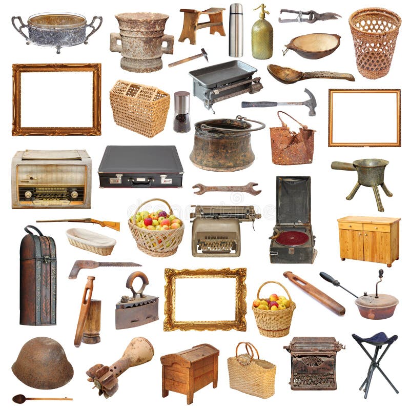 Collection of Isolated Old Wooden Objects Stock Photo - Image of color ...