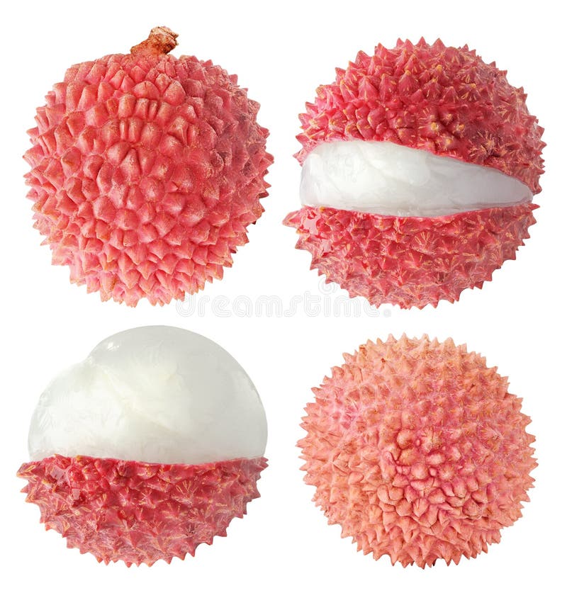 Collection of Isolated Whole and Cut Lychee Fruits Stock Photo - Image ...