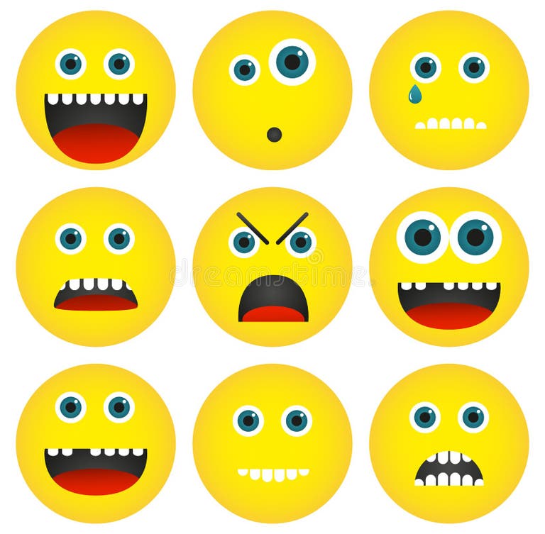 Collection of 4 Isolated Yellow Emoticons with Different Express Stock ...