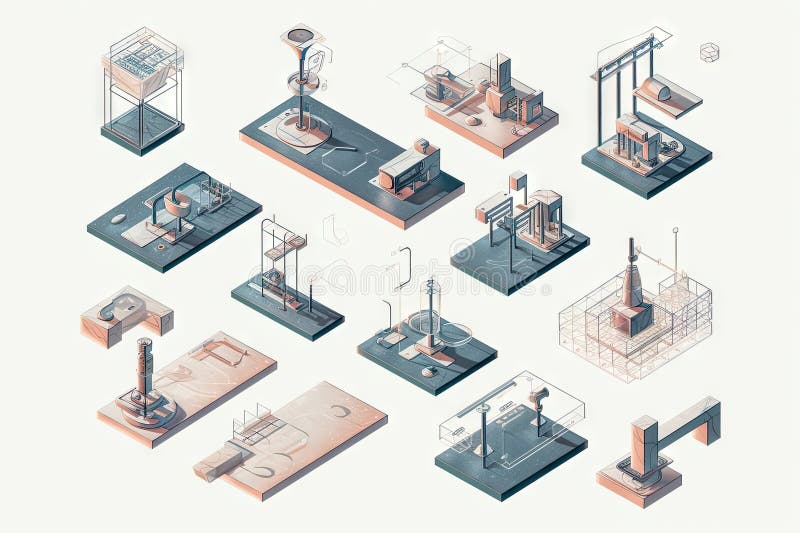 Collection of Isometric and Axonometric Diagrams, Each Illustrating a ...