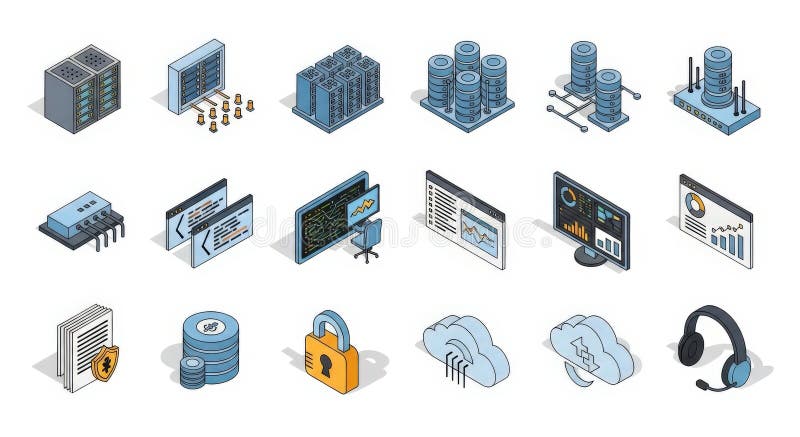 Isometric Data Center and Technology Icons Stock Illustration - Illustration of dashboard ...