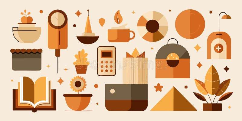 A Collection of Items Depicted in a Simplistic Design Against a Beige ...