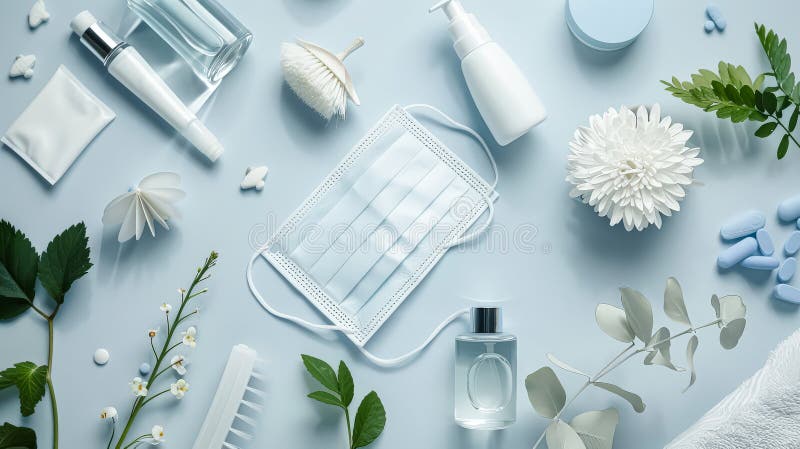 Collection of Items Including a Face Mask, a Bottle of Perfume Stock ...