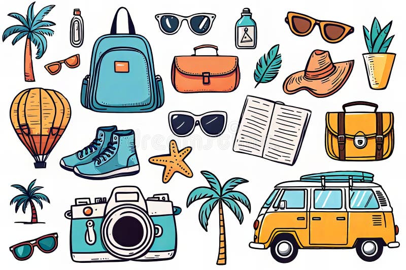 Collection of Items that are Related To Travel, Including a Camera ...