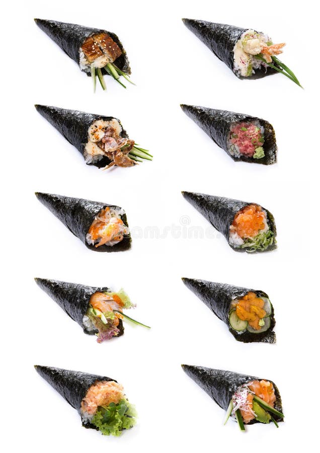 Collection Of Japanese Hand Roll Temaki Stock Photo - Image of culture ...