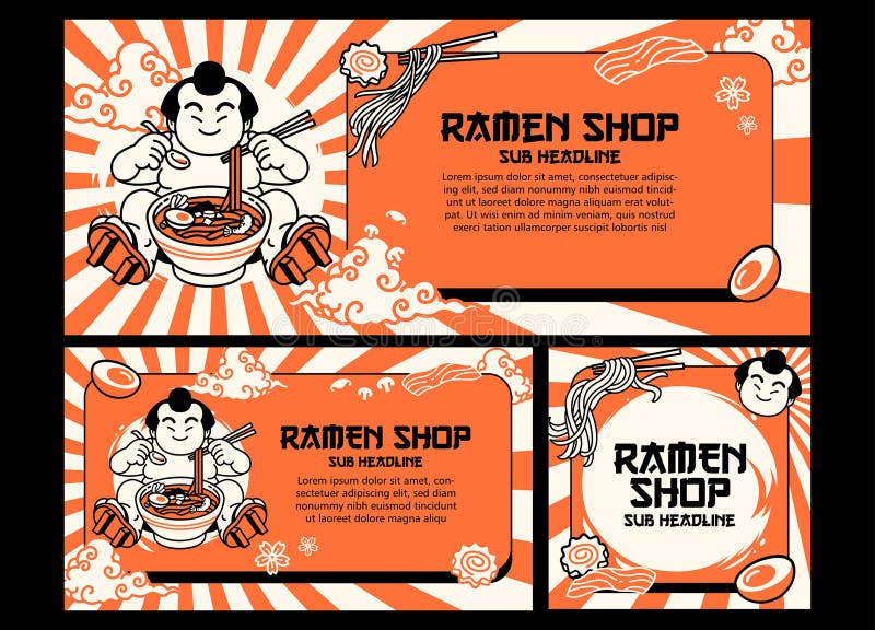 Collection of Japanese Sumo Eating Ramen Banner Vector Illustration ...