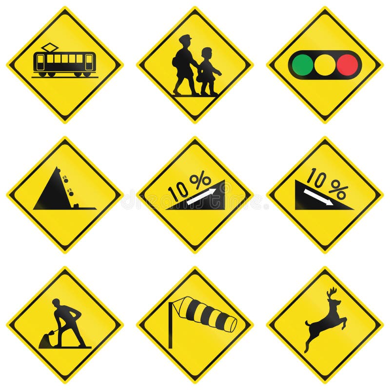 Collection of Japanese Warning Road Signs Stock Illustration ...