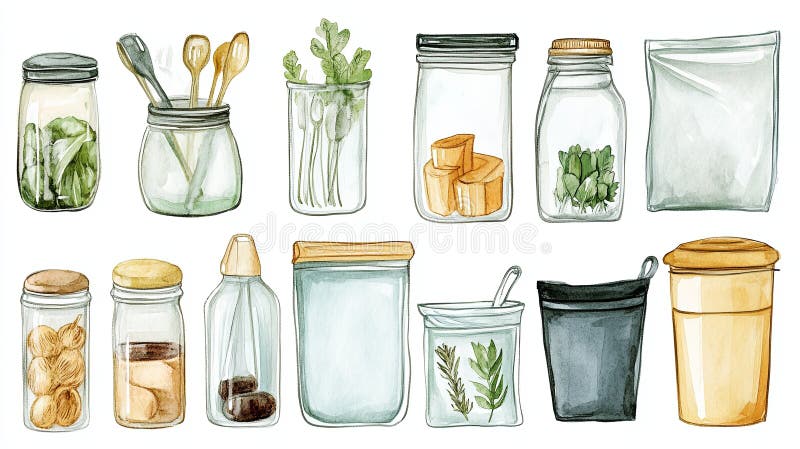 A Collection of Jars and Containers, Including a Few with Lids Stock ...