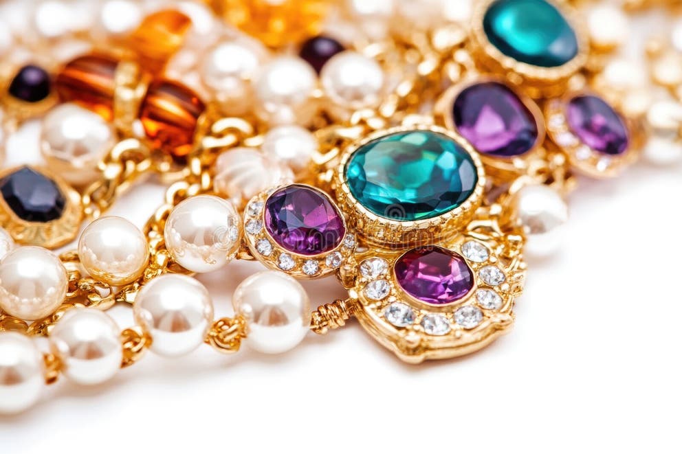 A Collection of Jewelry Displayed on a Table for Display or Use, with ...