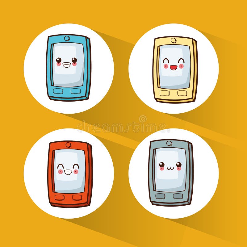 Collection Kawaii Cellphone Cute Stock Illustration - Illustration of ...