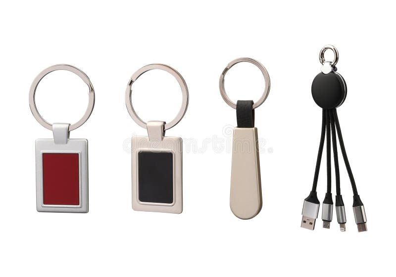 Collection of Keychain, Top View, Isolated Background. Diffirent Color ...