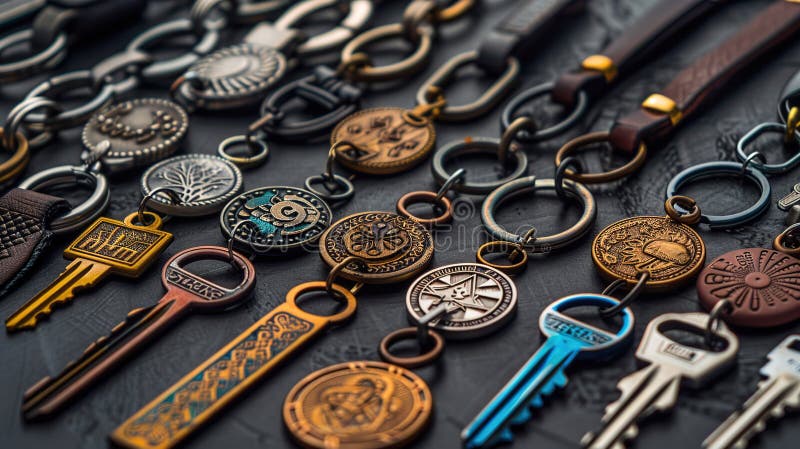 A Collection of Keys and Keychains Stock Illustration - Illustration of ...