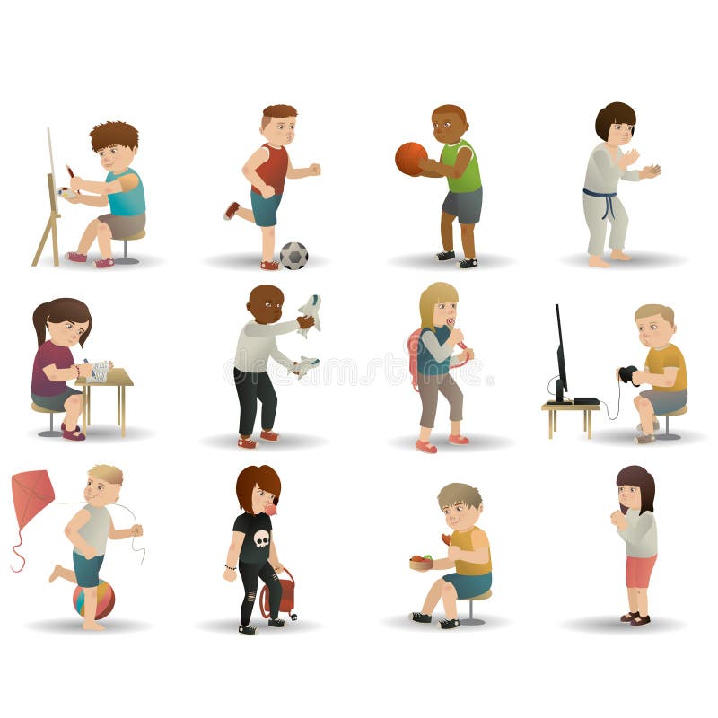 Collection of Kids and Activities. Vector Illustration Decorative ...