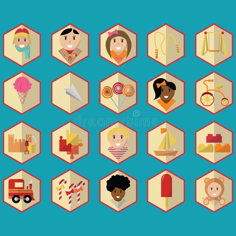 Collection of Kids Icons. Vector Illustration Decorative Design Stock ...
