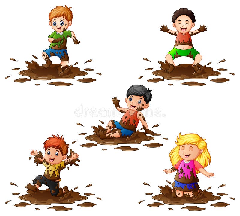 Collection of Kids Playing in the Mud Stock Vector - Illustration of ...