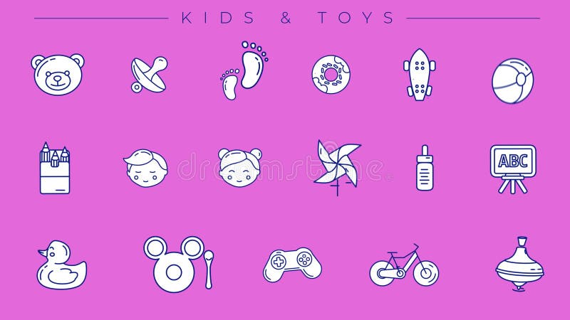 Collection of Kids and Toys Line Icons on the Alpha Channel. Stock ... Collection of Kids and Toys Line Icons on the Alpha Channel. Stock ...