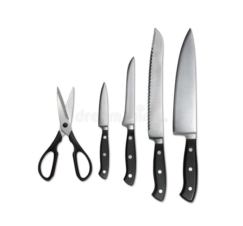 Collection of Kitchen Knives and Scissor Stock Photo - Image of side ...