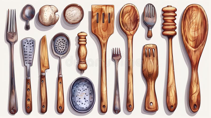 A Collection of Kitchen Utensils on a White Background Stock Photo ...