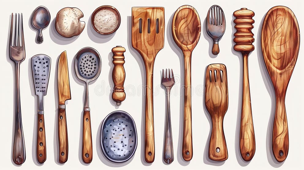 A Collection of Kitchen Utensils on a White Background Stock Photo ...