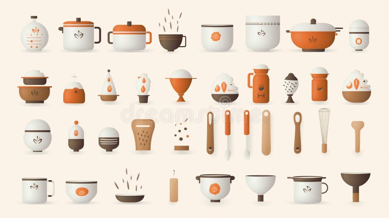 Collection of Kitchen Utensils and Cookware Displayed in a Minimalist ...