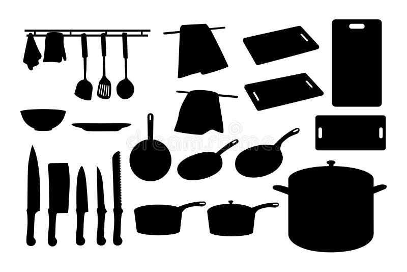 Collection of Kitchen Utensils Silhouette Templates Stock Vector ...