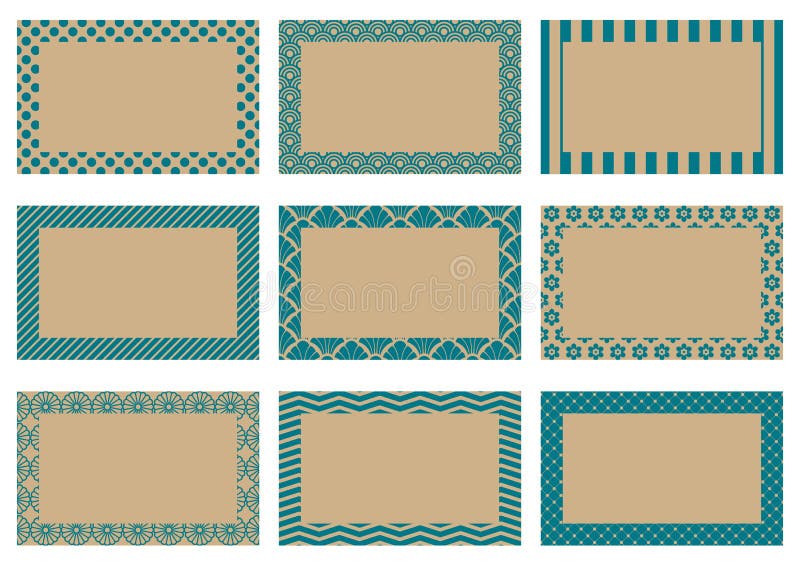 Set Label with Different Pattern Beige and Dark Blue Stock Vector ...