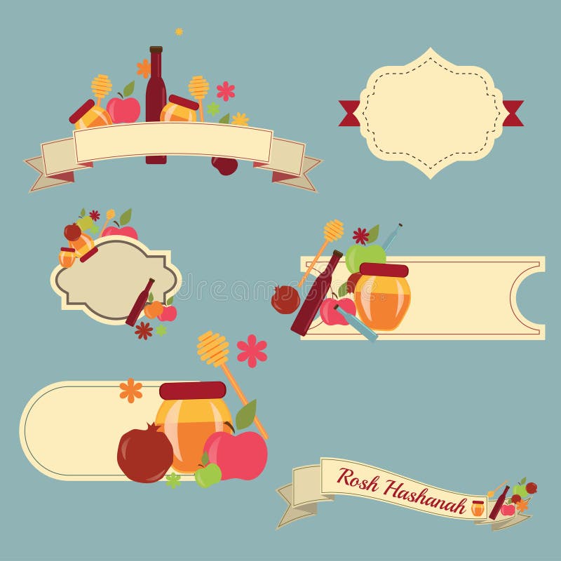Collection of Labels and Elements for Rosh Hashanah (Jewish New Year ...