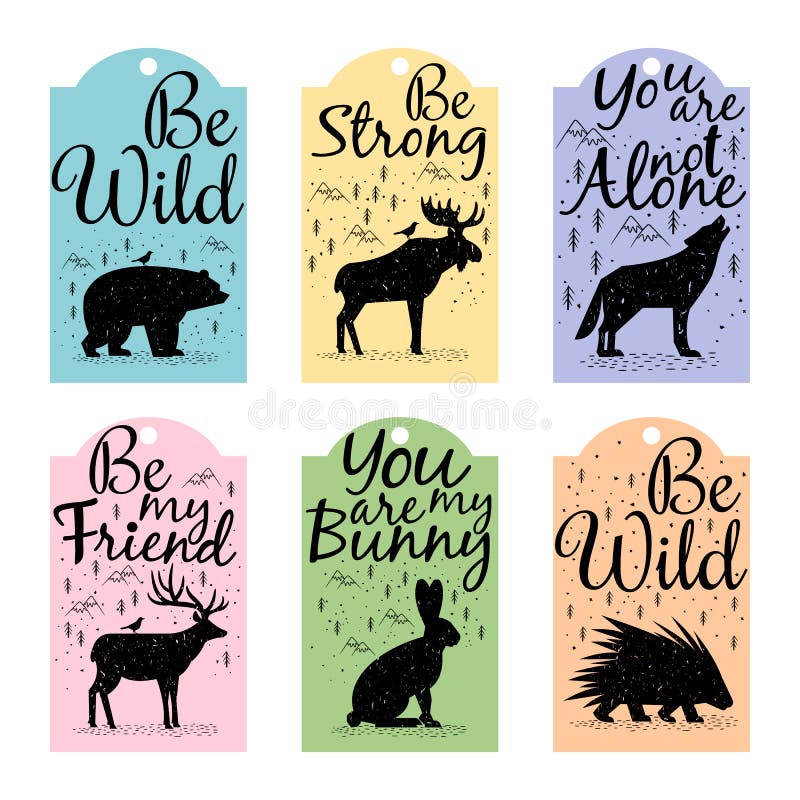 Nice Set of Cute Tags with Wild Animals Stock Vector - Illustration of ...
