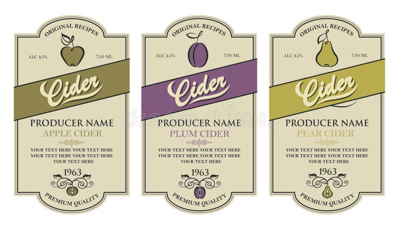 Cider labels set stock vector. Illustration of calligraphy - 135930545