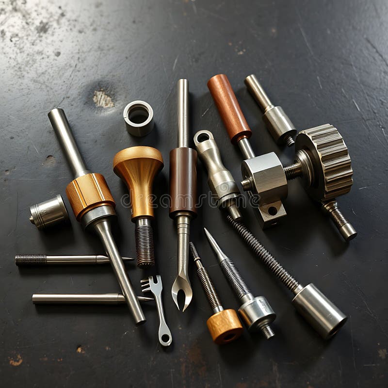 A Collection of Lathe Tools Displayed on a Dark Steel Surface High ...