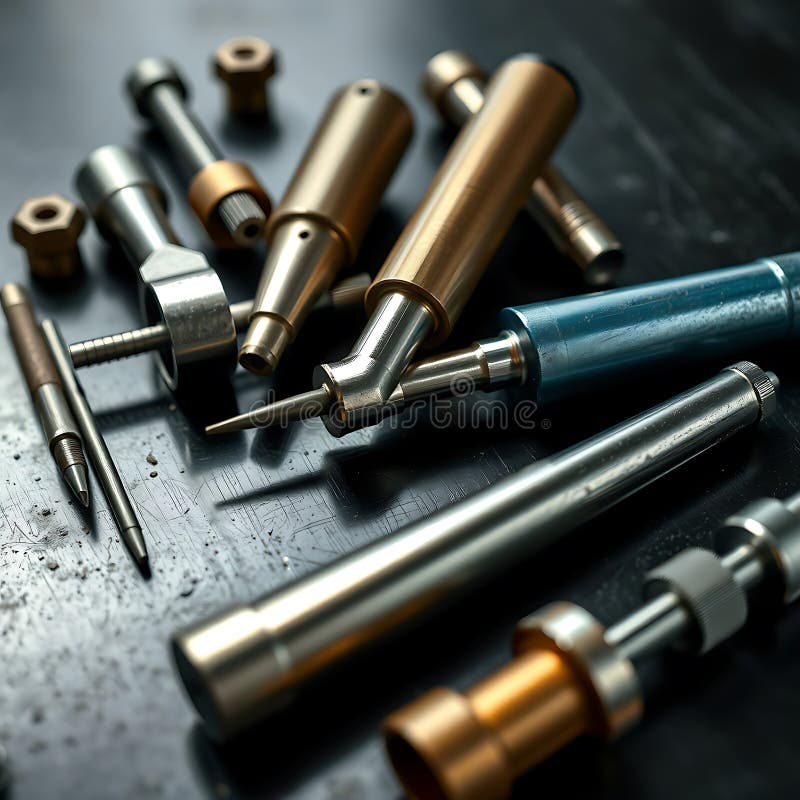 A Collection of Lathe Tools Displayed on a Dark Steel Surface High ...