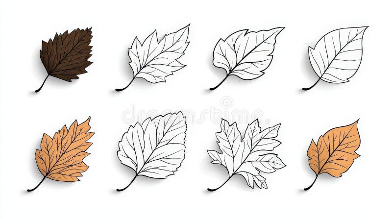 Collection of Leaf Illustrations in Various Colors and Outlines for ...