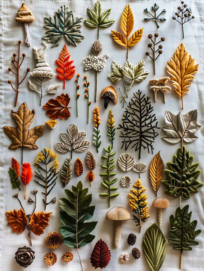 A Collection of Leaves and Other Items Made from Wool Stock Image ...