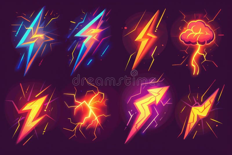 A Collection of Lightning and Thunder Icons for Various Design Projects ...