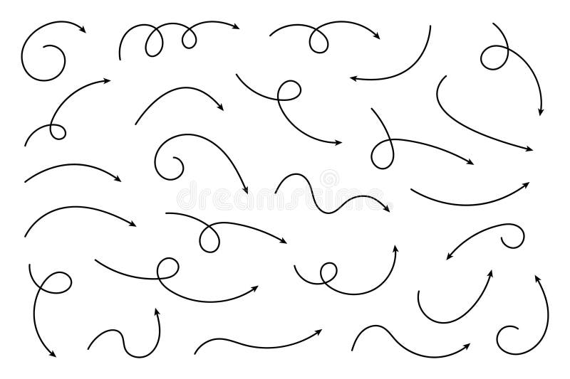 Collection of Line Arrows. Set Simple Curved Hand Drawn Arrows. Collection of Pointers Stock ...