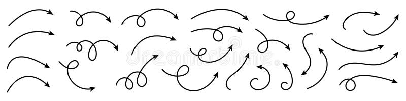 Collection of Line Arrows. Set Simple Curved Hand Drawn Arrows. Collection of Pointers Stock ...
