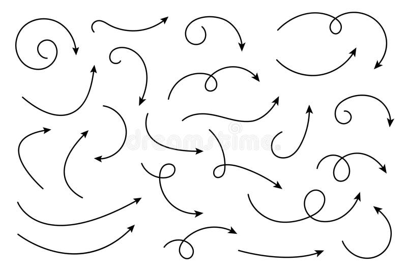 Collection of Line Arrows. Set Simple Curved Hand Drawn Arrows. Collection of Pointers Stock ...