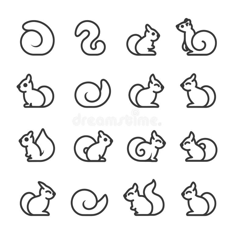 Collection of Cute Squirrel Line Icons Set of Adorable Rodent Illustrations Stock Vector ...