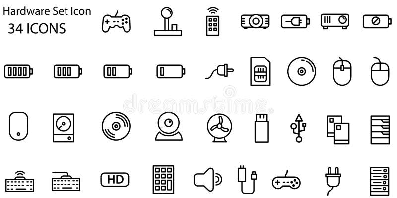 Set of Hardware Set Icons. Line Art Style Icons Bundle. Vector ...