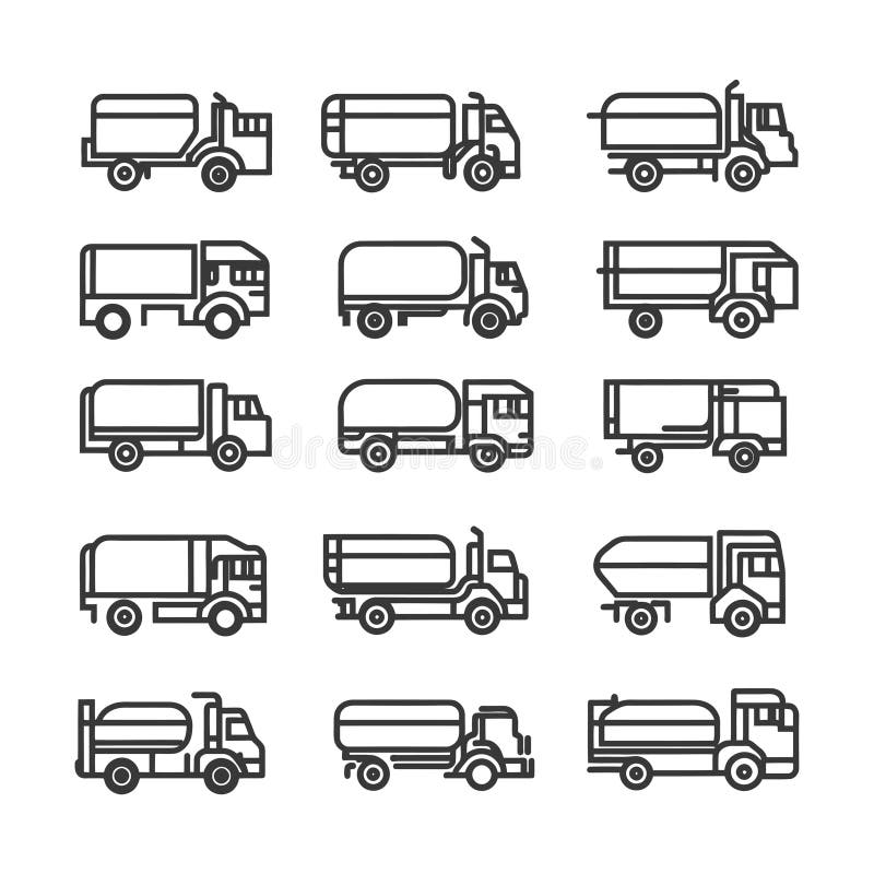 Collection of Tanker Trucks Icons Set of Linear Delivery Vehicle ...