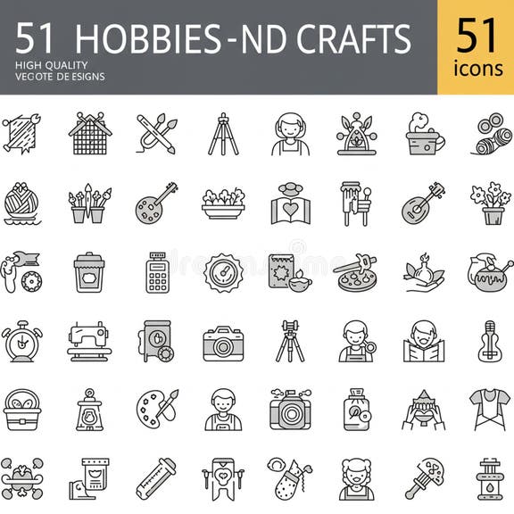 A Collection of 51 Line Icons Representing Various Hobbies and Crafts ...