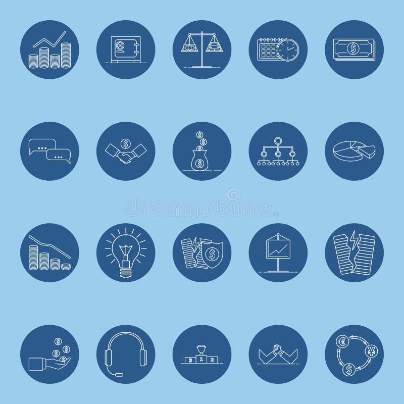 Collection of Line Vector Icons with Different Symbols of Business ...