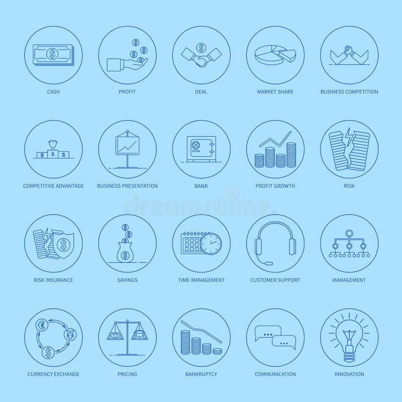 Collection of Line Vector Icons with Different Symbols of Business ...