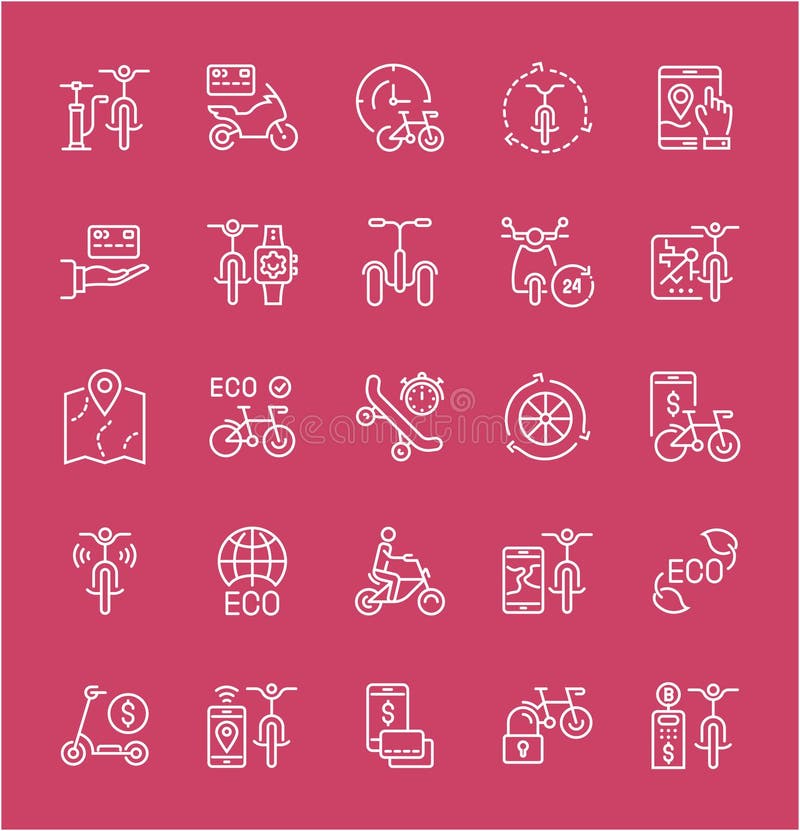 Set of Line Icons of Bike Sharing. Stock Illustration - Illustration of ...