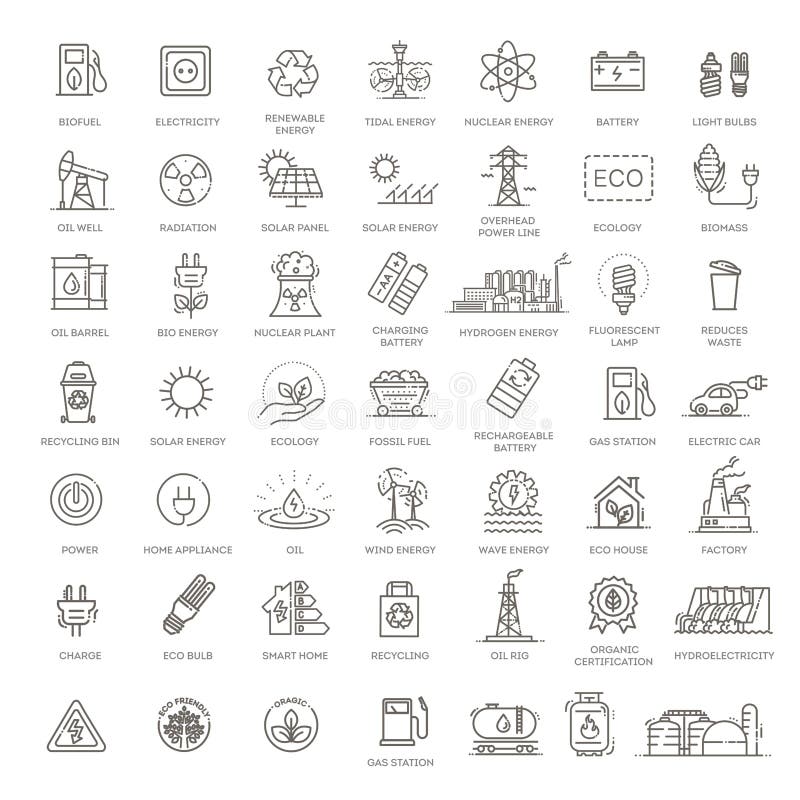 Collection of Linear Style Vector Icons on the Theme of Electric Power ...
