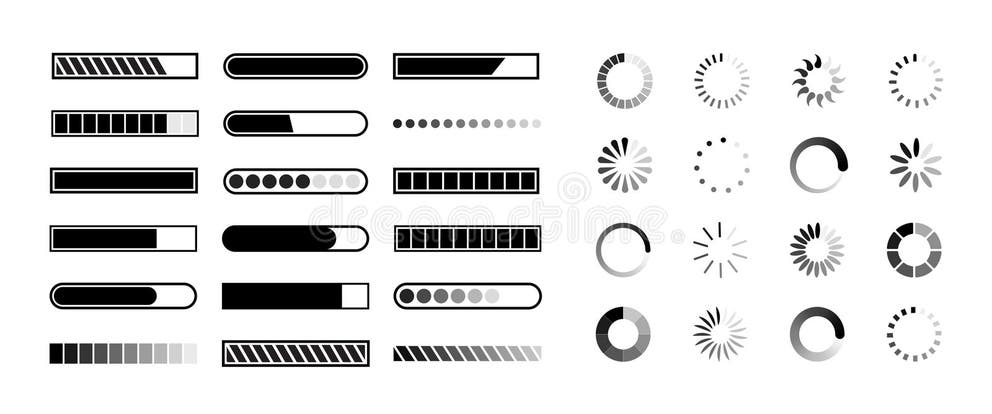 Loading Icon, Progress Bar Buffer Loader, Preloader Vector Set. Circle Load Symbols, Horizontal ...